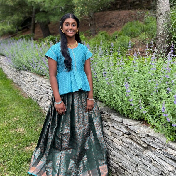 Shivangi Clothing Traditional Green Cotton Sunset Half Saree | Lehenga ...