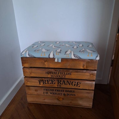 Large Wooden Storage Box With Fabric Upholstered Hinged Lid/seat - Etsy UK