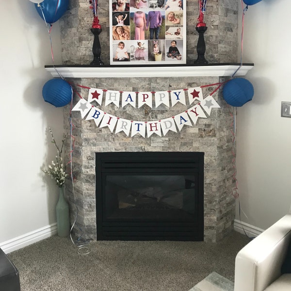 Patriotic Birthday Banner, Red White and Blue Birthday Banner, Happy ...