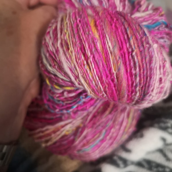 Spiral Hand Spun Art Yarn, Pink Merino Wool Yarn for Knitting and ...