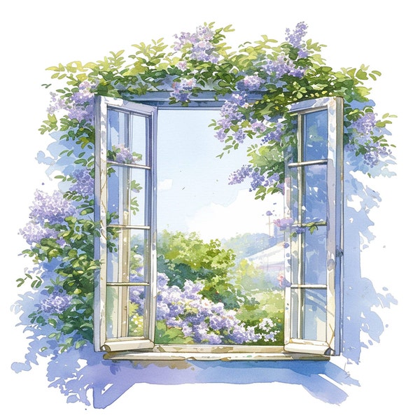 25 Watercolor Spring Windows Clipart Spring Window Scene Spring ...