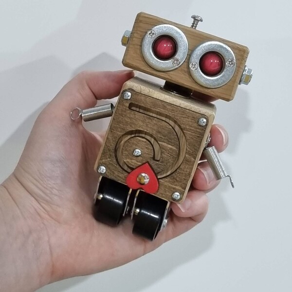 Student Cute Gift Handmade Wooden Robot , Sculpture, Quirky Decor ...
