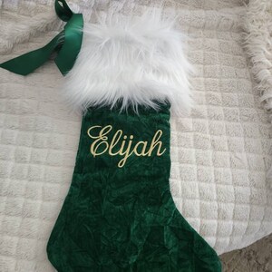 Green Christmas Stocking, Personalized Christmas Stocking, Green Velvet ...