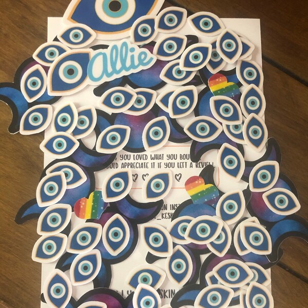 Custom Evil Eye Personalized Name Stickers Waterproof Vinyl Sticker ...