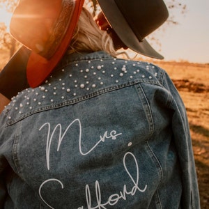 Custom Bridal Denim Jacket With Pearls Personalized Mrs. Jean - Etsy