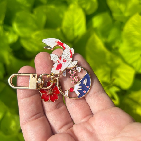 Keyring Japanese Mountain Phone Charm, Phone Case Decor, Koi Fish Fan ...