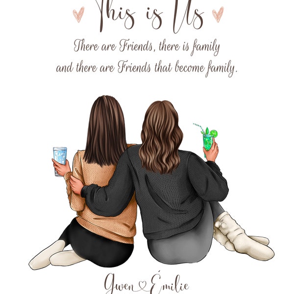 Custom Friend Prints, Friends Portrait Illustration, Personalised Wall ...