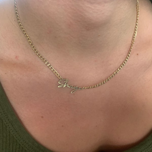 14k Solid Gold Curb Chain Name Necklace: Personalized Jewelry - Etsy