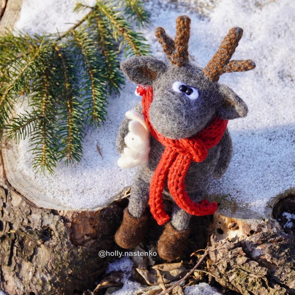 Tutorial on Creating a Felted Deer With a Scarf / Christmas Deer ...