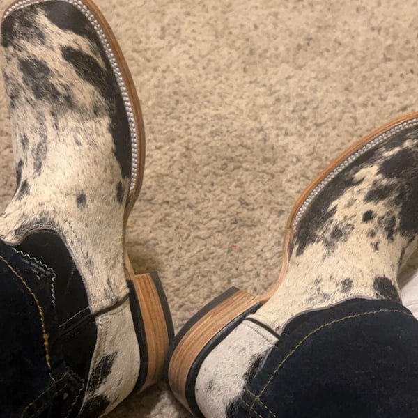Handcrafted Men's Cowhide Cowboy Boots/ Square Toe Cowboy Boots Cowhide ...