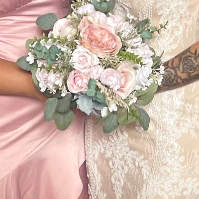 Dusty Pink Bridal Bouquet, Classic Wedding Rose Bouquet, Rustic Boho ...