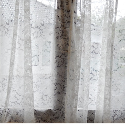 ESTÉE' Elegant French Embroidered White Net Lace Curtain Sale by Panel ...