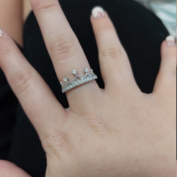 Diamond Crown Ring, 14k Solid Gold Princess Tiara Diamond Ring - Etsy