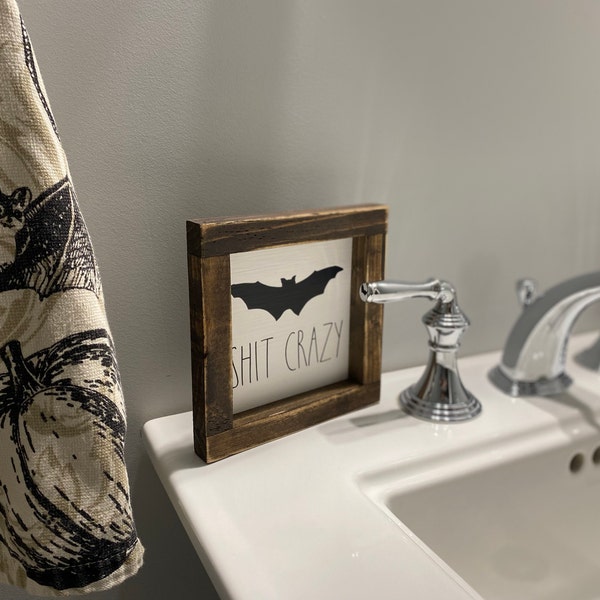 Bat Shit Crazy Home Decor Sign - Halloween Farmhouse - Funny Gift - Etsy