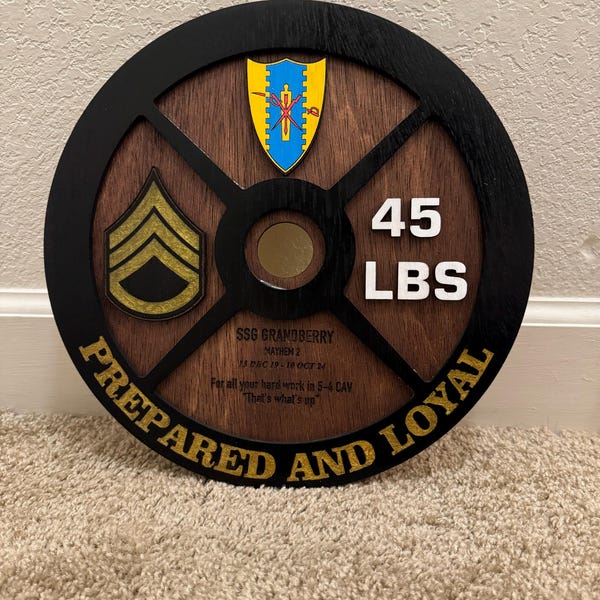 Custom Military Wood Plaque | Engraved 45lb Weight Plate Award - Etsy