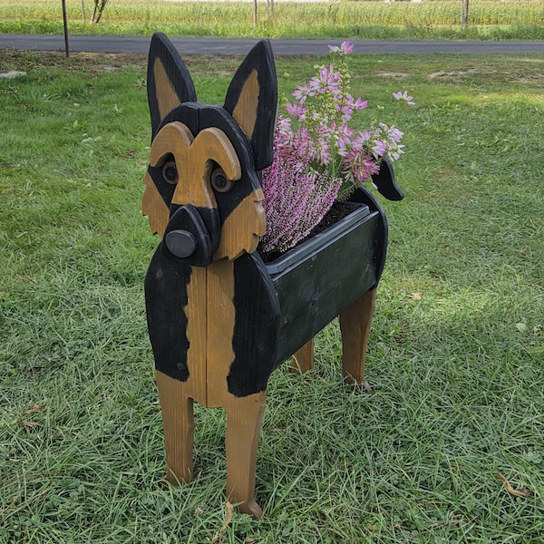Pattern, German Shepherd Planter, Wood Planter, Animal Planter, Wooden ...