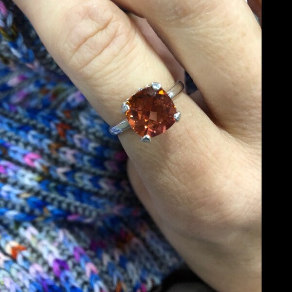 Cinnamon Coral Topaz Ring, 5ct Square Cushion Silver Gold Prong ...