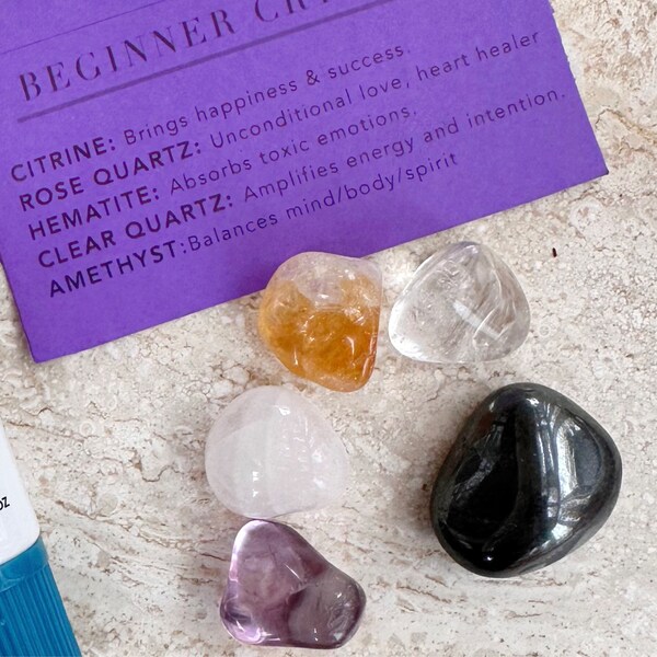 Crystal Set for Beginners, 5 Piece Gemstone Starter Kit, Gifts for Crystal Lovers, Rose Quartz ...