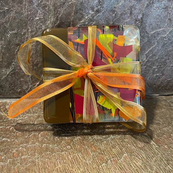 Falling Leaves Fused Glass Coasters - Etsy