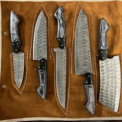 Custom Handmade Damascus Steel 5 Pcs Chef Set, Personalized Chef Set ...
