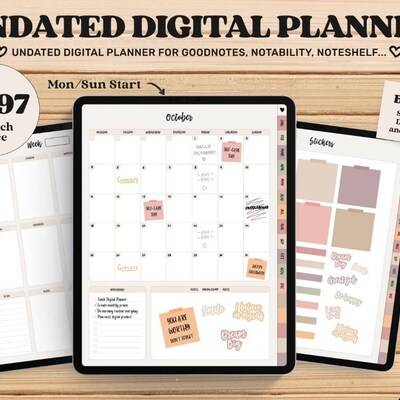 Undated Goodnotes Planner, Monthly Digital Planner, Goodnotes Template ...