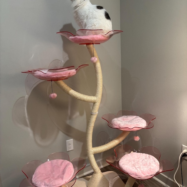 EDEN Wood Floral Cat Tree Tower, Wooden Cat Tower, Modern Cat Climbing ...