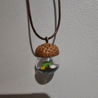 Acorn Necklace With Mushroom Frog, Resin Jewelry, Acorn Pendant, Wood ...