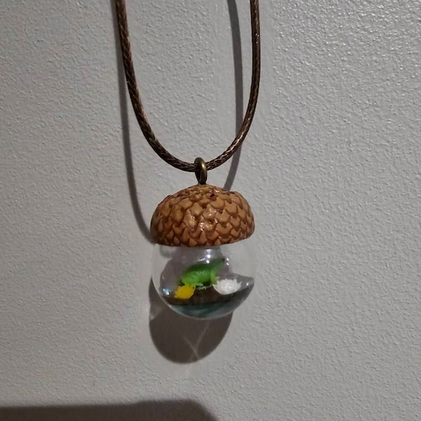 Acorn Necklace With Mushroom Frog, Resin Jewelry, Acorn Pendant, Wood ...
