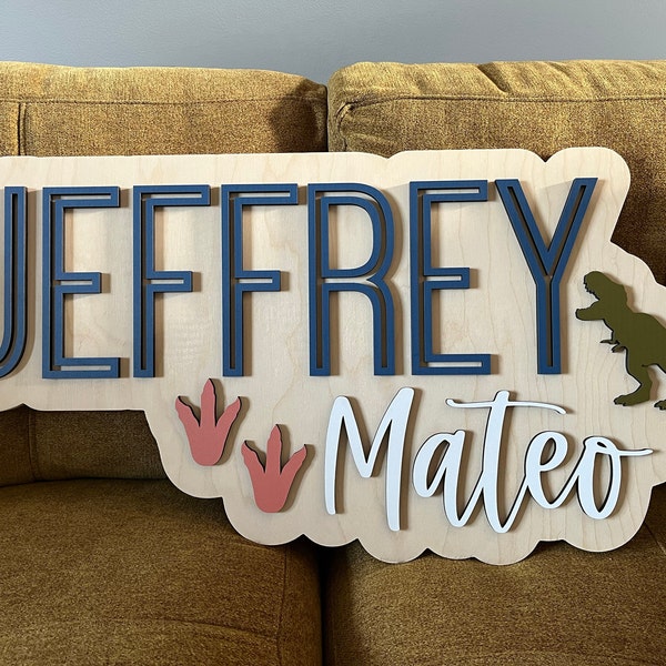 Dinosaur Name Sign, Large Wood Name Sign, Nursery Name Sign, Dinosaur ...