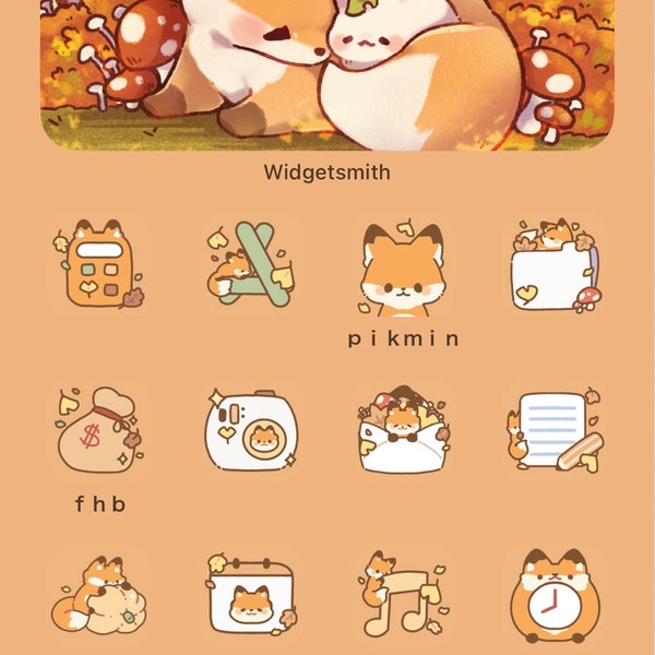 Cute Autumn Fox App Icon Set | Kawaii Aesthetic Theme for Android Ios ...