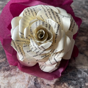 Sheet Music Paper Rose With Green Leaves and Gift Message Tag - Etsy