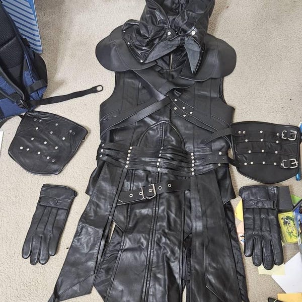 Black Leather Medieval Armour Cloak - Hooded Viking Cloak Costume for ...