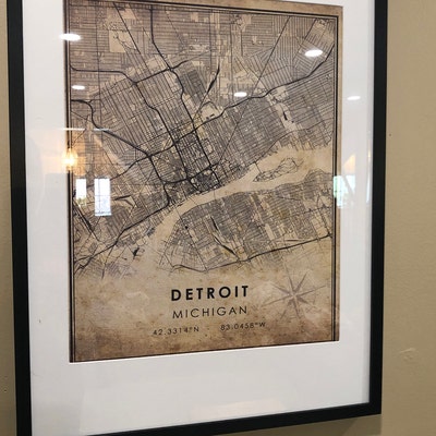 Detroit Vintage Map Print Detroit Map Michigan Map Art Detroit City ...