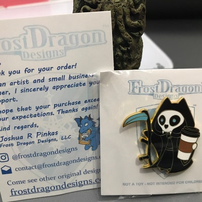 Death and Coffee Cat Pin the Kitty Grim Reaper Hard Enamel Pin - Etsy