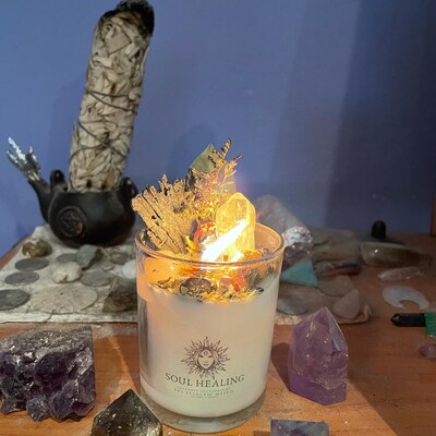 Soul Healing Intention Candle Packed With Crystals, Herbs and Flowers ...