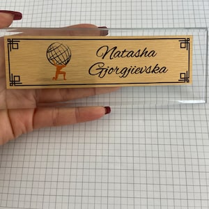 Custom Medical Doctor Desk Name Plate With Logo and Globe, Black Glass ...