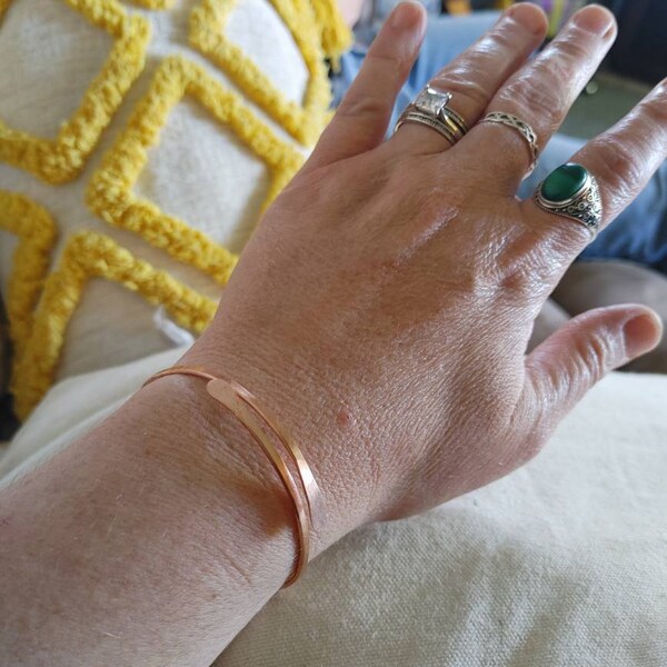 Dainty Copper Bracelet, Minimalist Jewelry, Adjustable Paddle Bangle, Wrap Bracelet, Boho ...