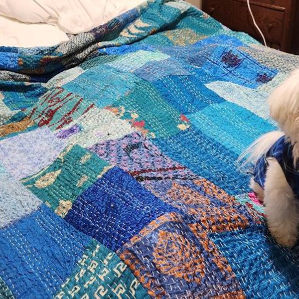 Indian Vintage Handmade Patchwork Quilt/patola Silk Kantha Quilt King ...
