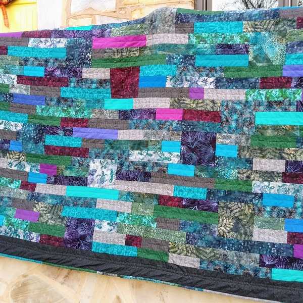 Vintage Hoffman Fabric, Woodblocks, Trees, Leaves & Grids in Purple ...