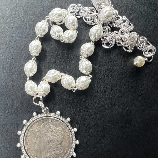Silver Dollar Reproduction Coin Necklace, Coin Necklace With Pearls, - Etsy