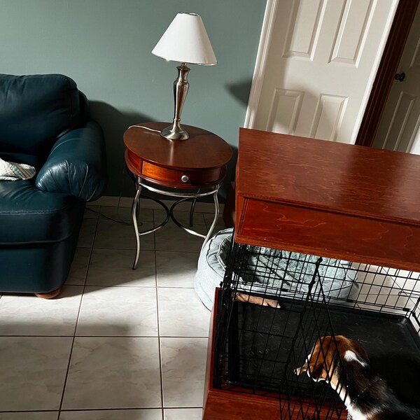 Modern Edge Wood Dog Crate Base, Walnut Stain, Safety Lip Secure Fit ...