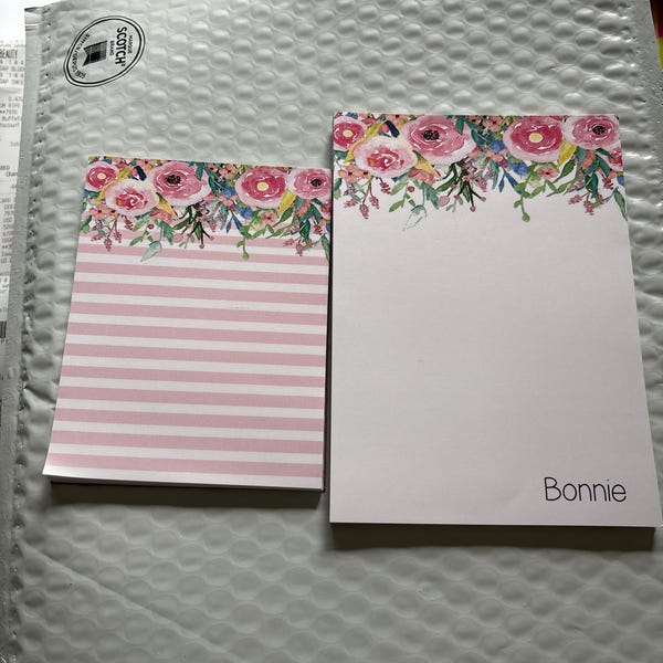 Personalized Notepad, Pink Watercolor Floral, Floral Notepad ...