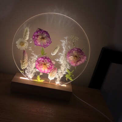 Timeinhandnatural Flowers Night Light With Wood Base,colorful Pressed ...