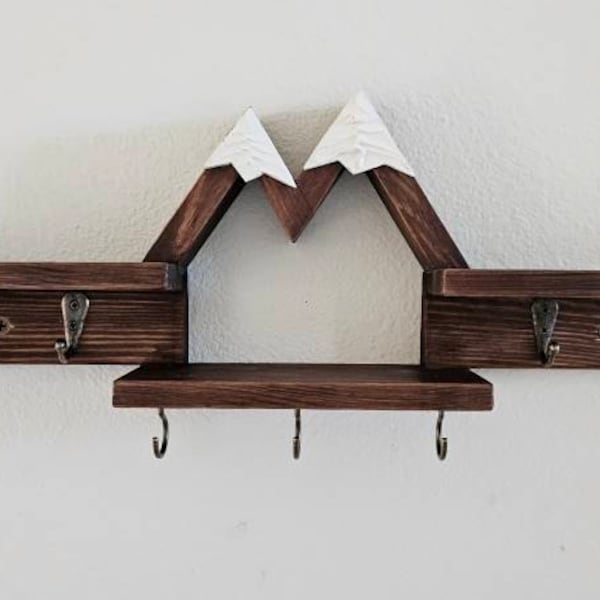 Mountain Key Holder Shelf | Wooden Wall Key Rack | Entryway Organizer ...