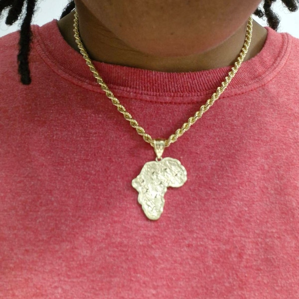 Solid Gold Africa Pendant: 10k/14k Diamond Cut African Map Necklace - Etsy