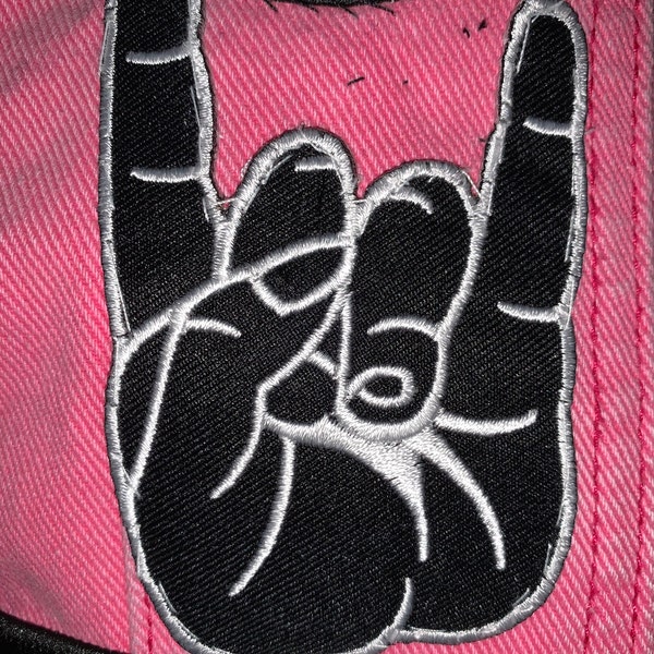 Embroidered Black Hand Sign of the Horns Patch Badge Iron / Sew on T ...