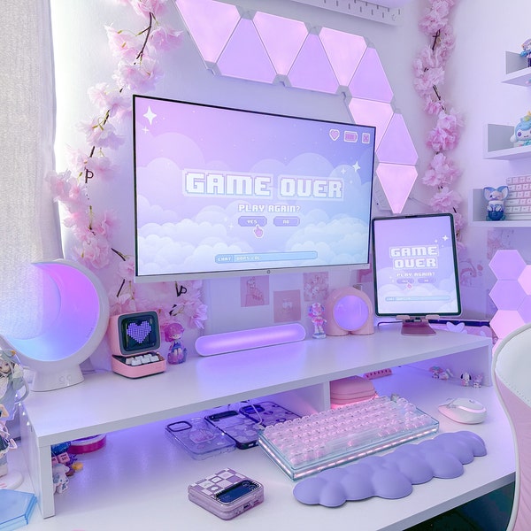 Game Over Pastel Desktop Wallpaper Background | Retro Pixel Pink ...