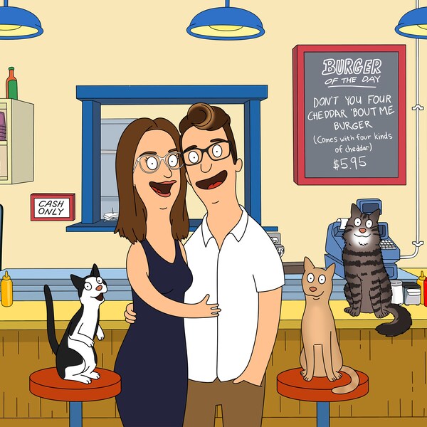 Cartoon Couple Portrait, Cartoon Illustration, 1st Anniversary for Wife ...