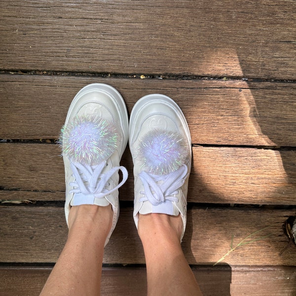Tinkerbell Puff Ball Shoe Clips, Pom Poms, Tinkerbell Inspired, White ...