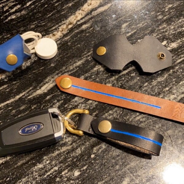Black Leather Key Fobs, Tribute Thin Line Series, Thin Blue Line, Red ...